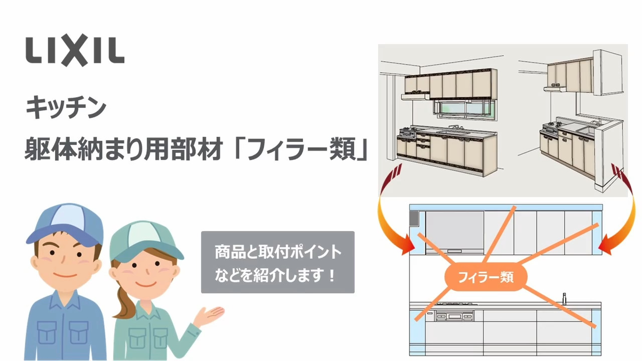 キッチン 躯体納まり用部材 「フィラー類」の商品と取付説明 | LIXIL-X: 動画配信サービス
