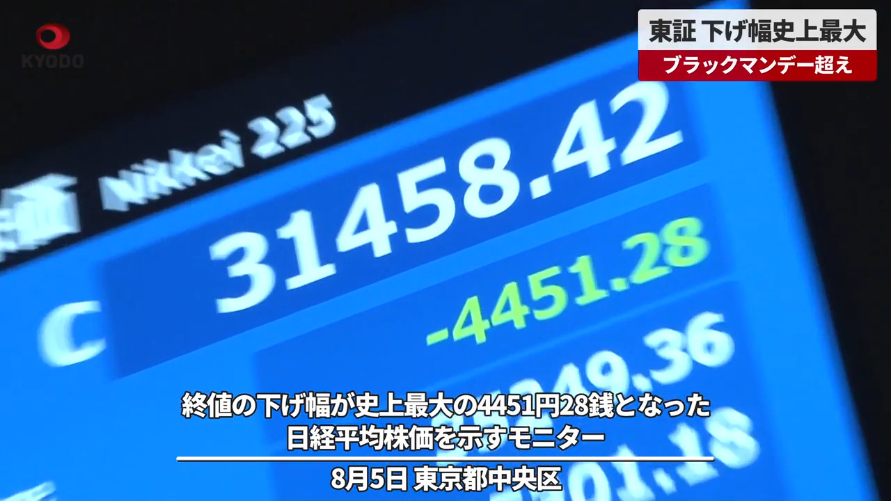 日経平均終値、史上最大の下げ幅 ブラックマンデー超え4451円安 新着 毎日動画